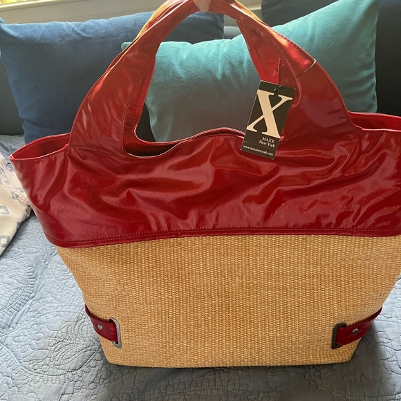 Max Studio | Bags | Max Studio Red And Tan Tote Bag | Poshmark